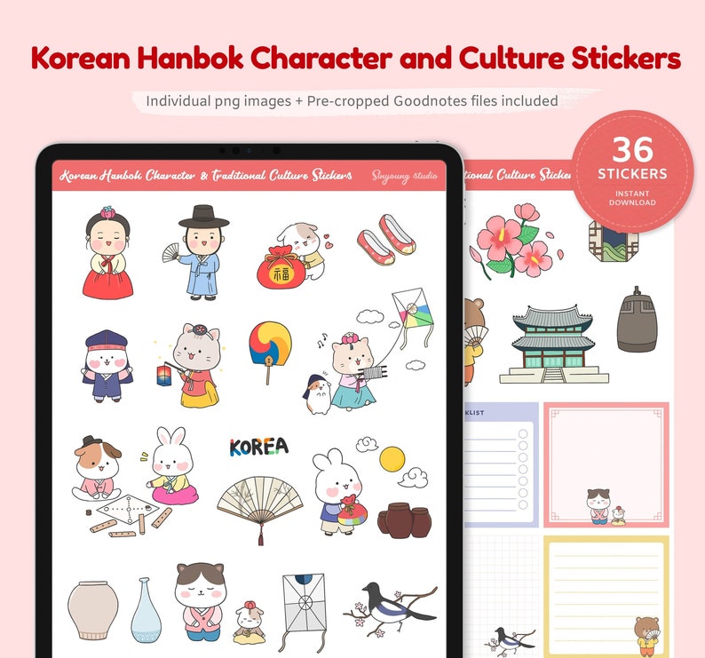 Cute Korean Hanbok Character Digital Planner Stickers Korean | Etsy