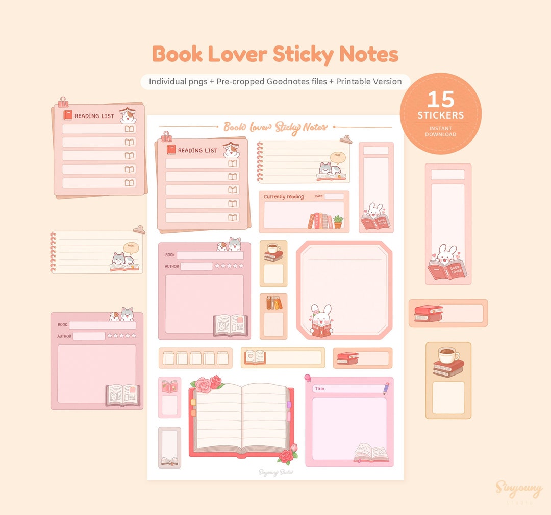 Cute Book Lover Digital Sticky Notes | Book Review Goodnotes Stickers ...