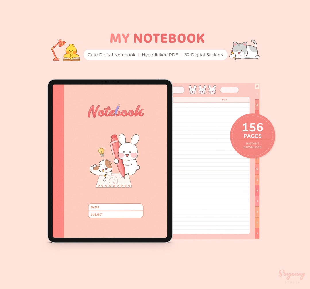 Cute My Notebook Digital Template | Digital Notebook With Hyperlinked ...