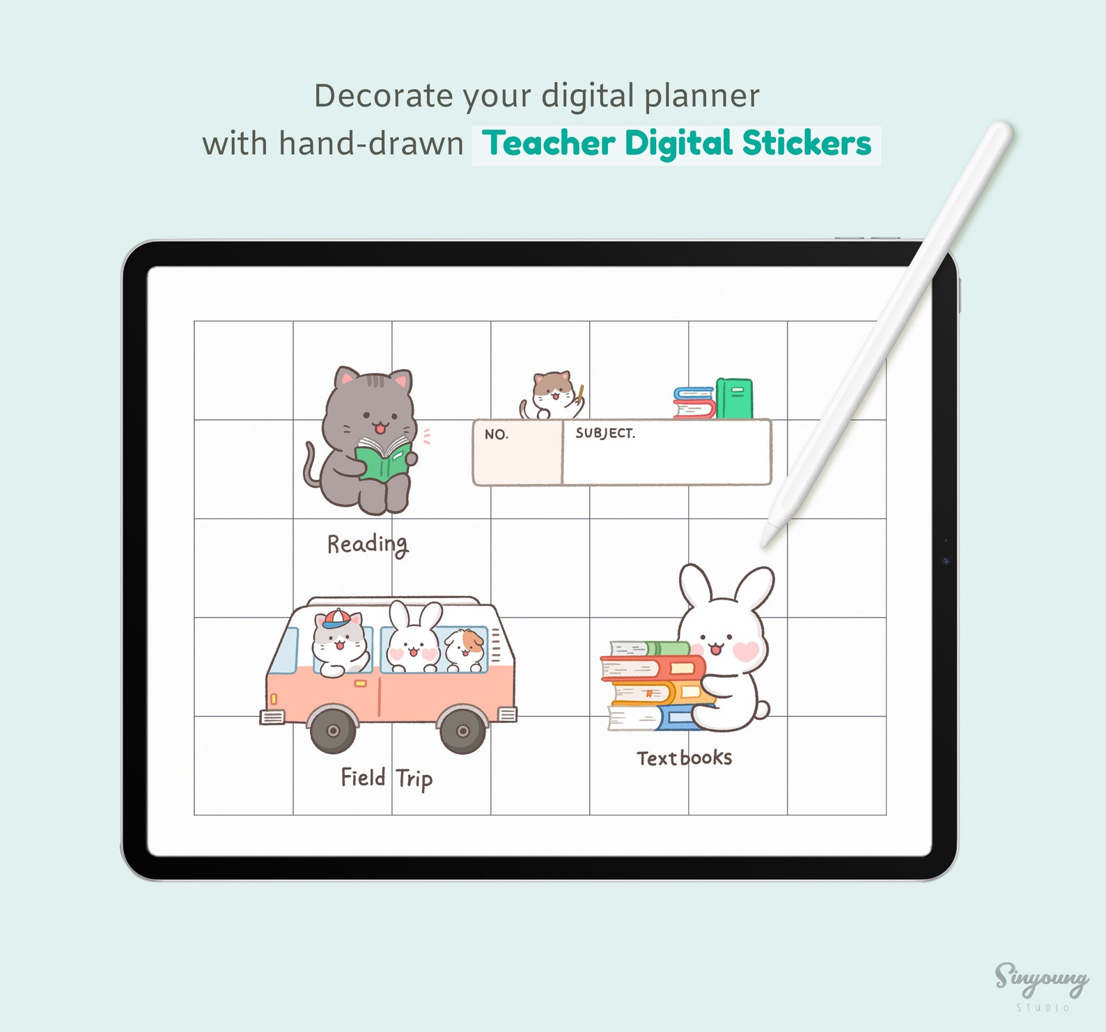 Cute Teacher Digital Planner Stickers, Teach Love Inspire, Goodnotes ...