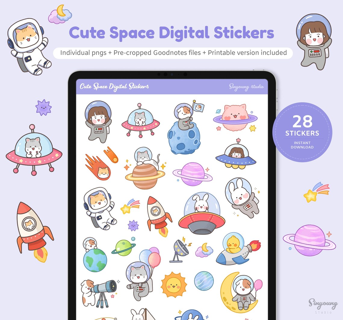 Cute Space Stickers for Digital Planner Astronaut and Space - Etsy