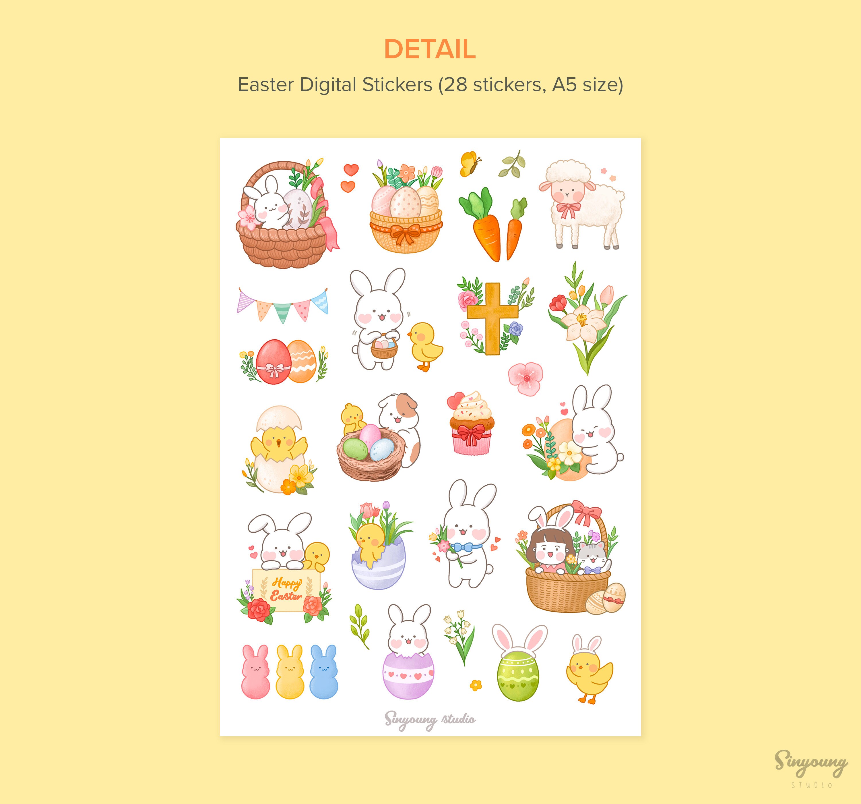 Cute Easter Digital Planner Sticker Set, Easter Rabbit Sticker Sheet ...