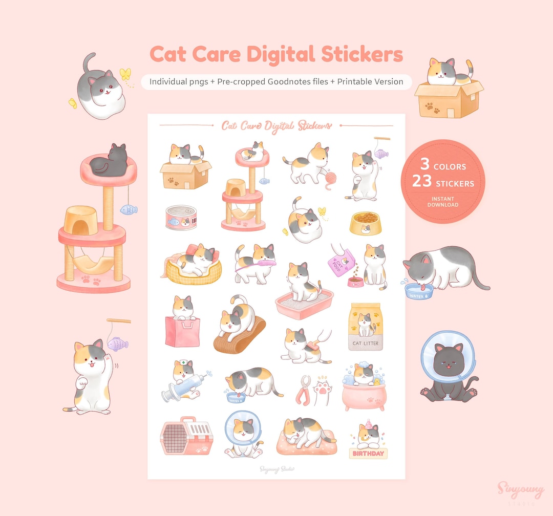 Cute Cat Care Stickers for Digital Planner | Cat Life Goodnotes ...