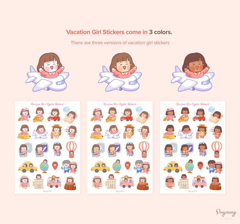 Cute Vacation Girl Digital Stickers | Travel Girl Goodnotes Stickers ...