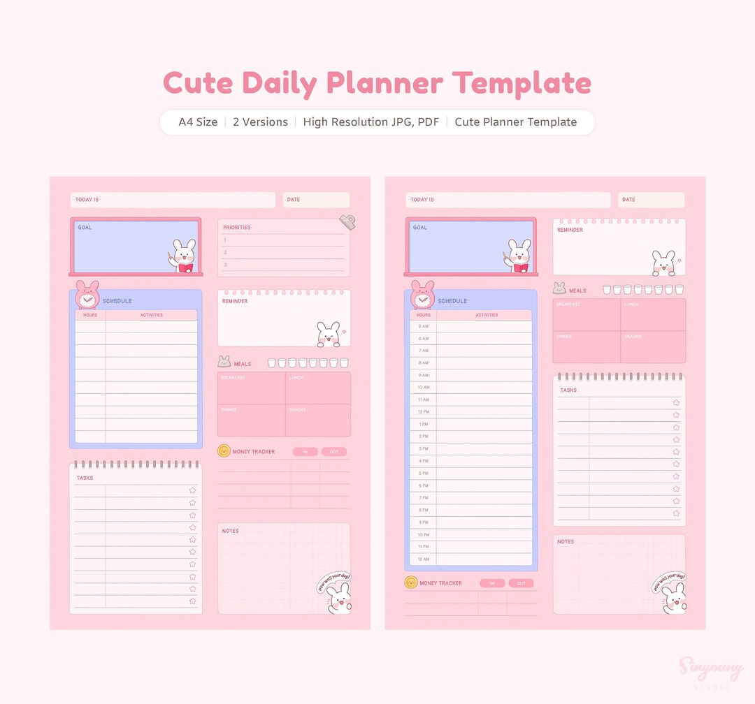 Cute Daily Digital Planner Template | A4 Size JPG PDF | Undated Daily ...