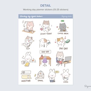 Cute Working Day Digital Planner Stickers, Office Work Goodnotes ...