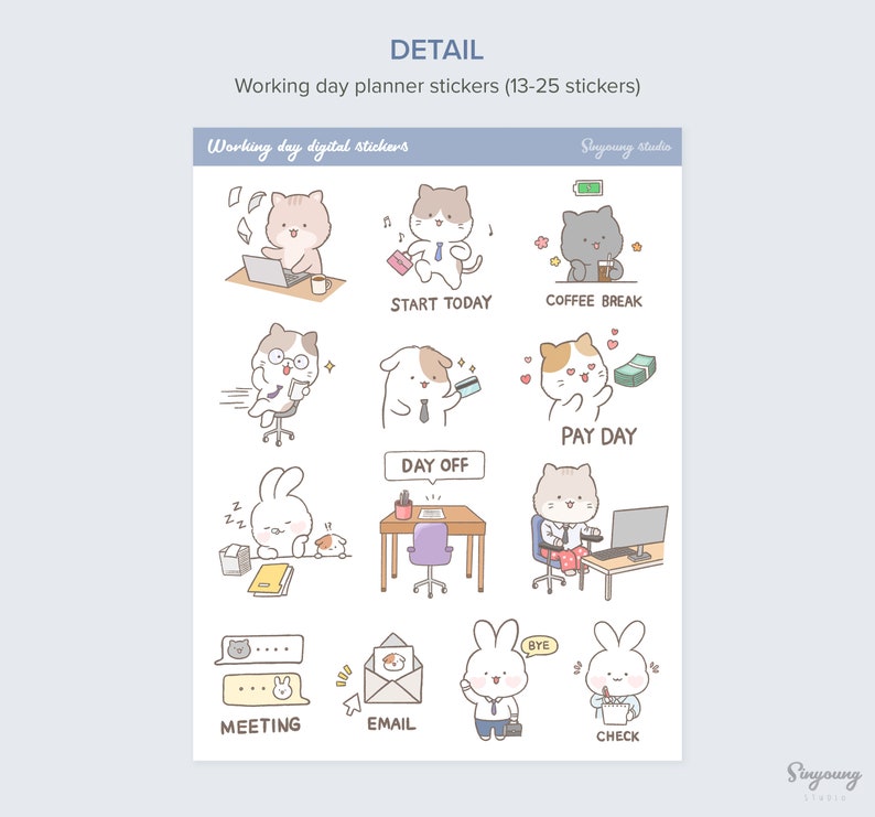 Cute Working Day Digital Planner Stickers Office Work - Etsy