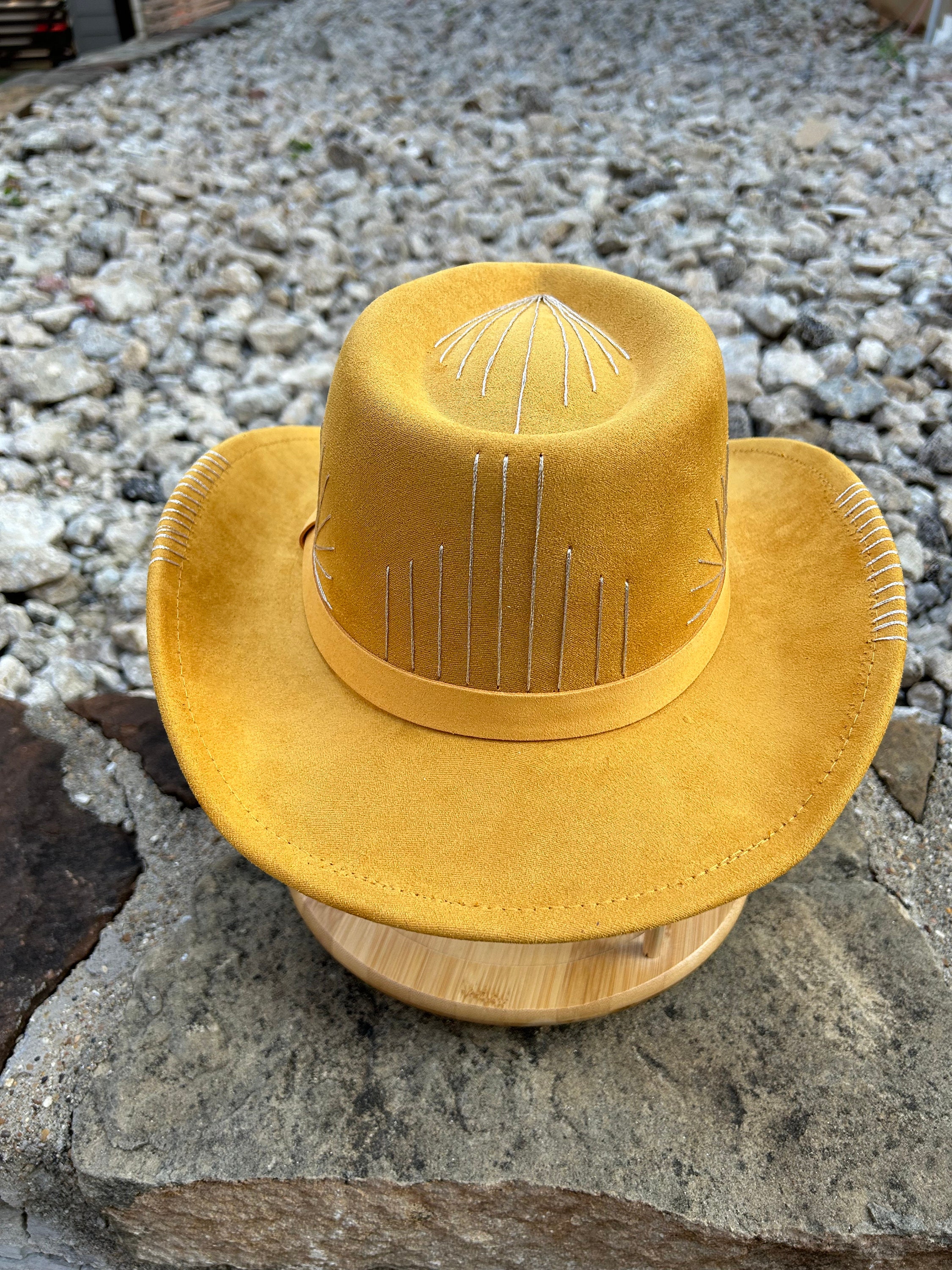 Yellow Cowboy Hat, Short Brim Hat, Felt Hat, Curve Brim Hat, Stiff Brim ...