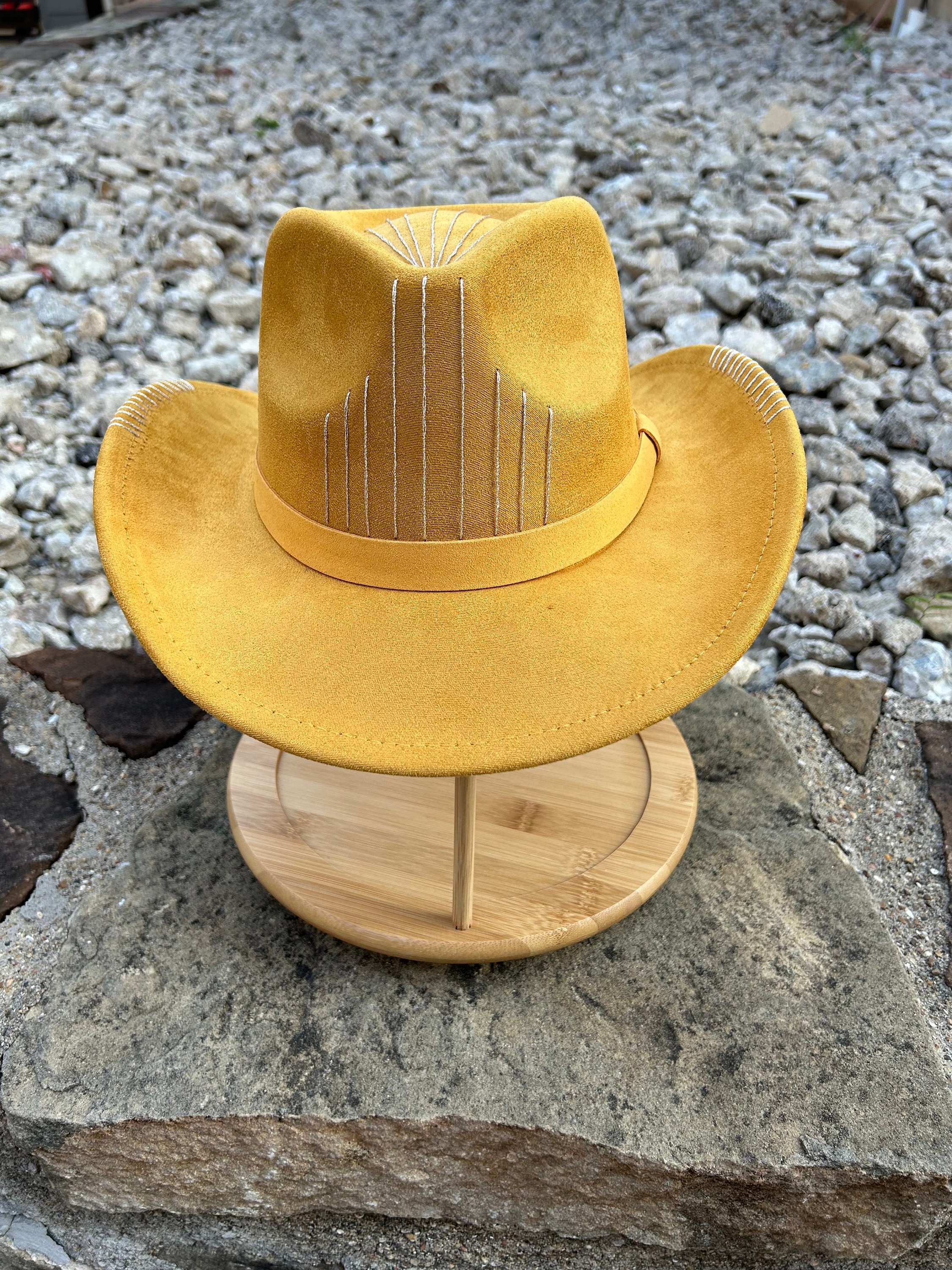 Yellow Cowboy Hat, Short Brim Hat, Felt Hat, Curve Brim Hat, Stiff Brim ...