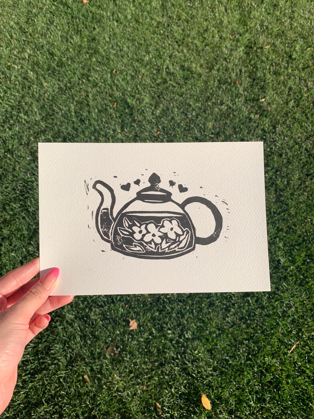 Teapot Linocut Print - Etsy