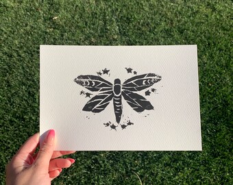 A Quick Bite 5x6 Original Linocut Print - Etsy