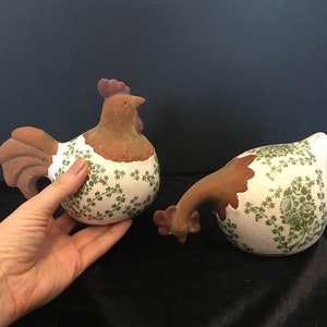 Vintage Ceramic Rooster and Hen Decorative Set, Rustic Farmhouse Animal ...