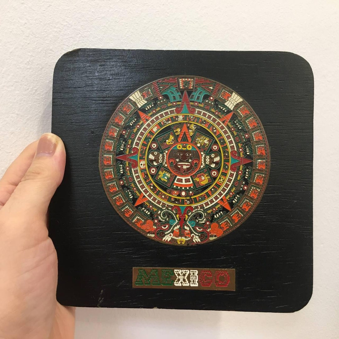 Vintage Aztec Sun Calendar Wall Art - Hand-painted Mexican Souvenir - Etsy