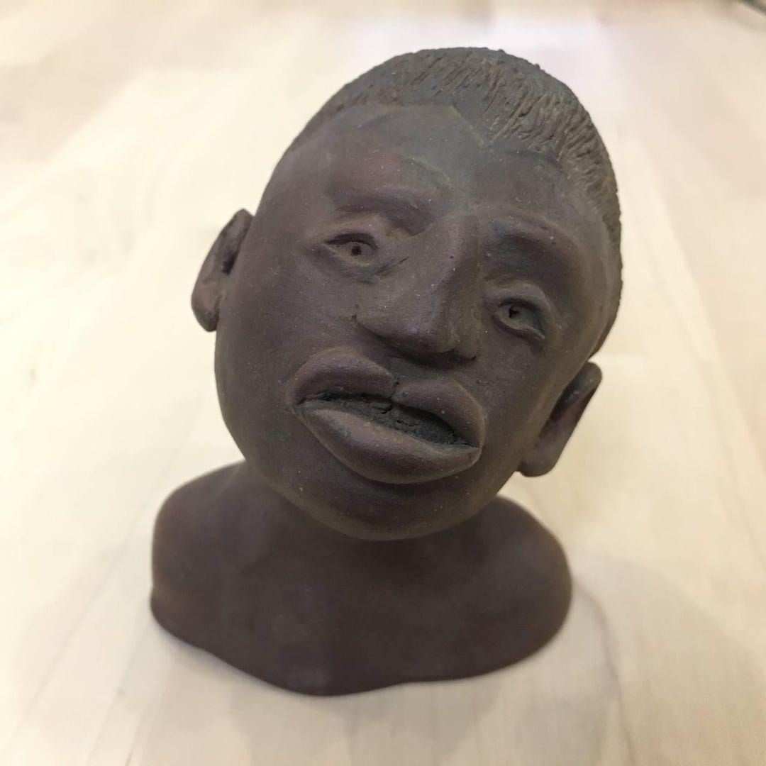 Handcrafted African Clay Bust Sculpture, Vintage Tribal Art, Ethnic ...