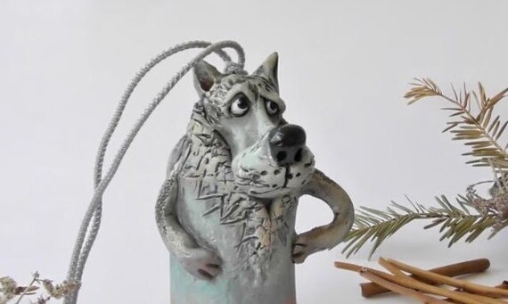 Bell Wolf Figurine Ceramic Wolf Sculpture Wolf Wolf Lover - Etsy