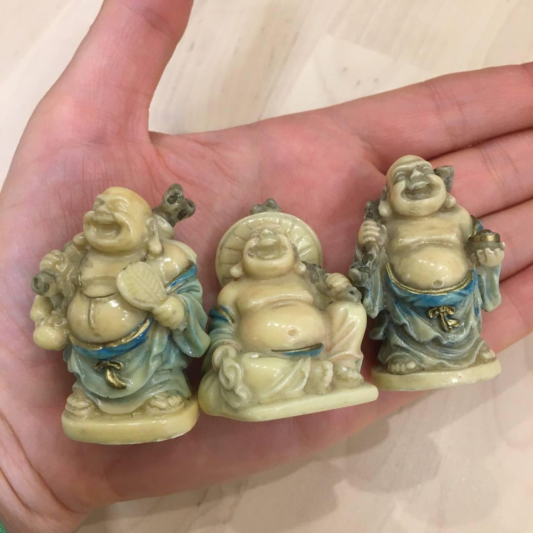 Set of 3 Laughing Buddha Figurines – 5 Cm Resin Statues for Good Luck ...
