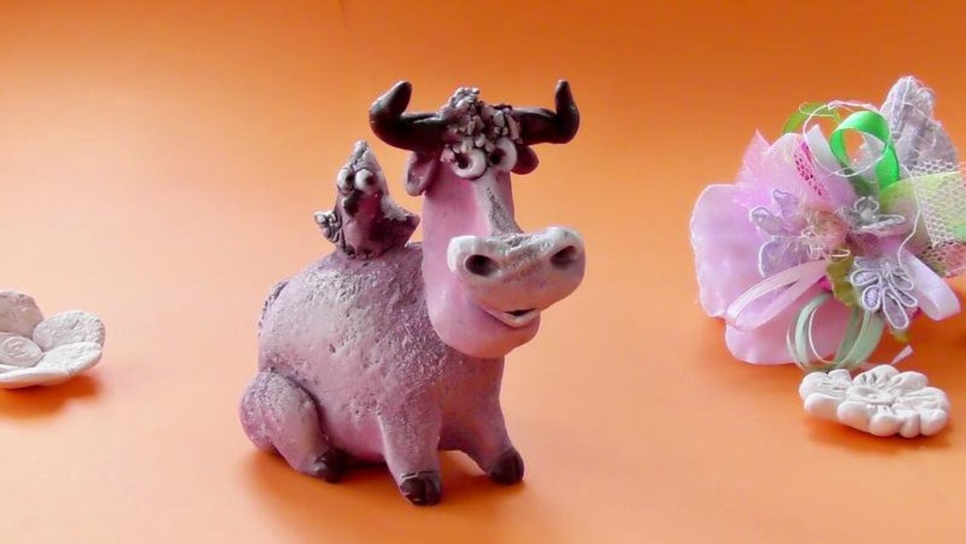 Ceramic Cow , Cow Figurine, Clay Sculpture, Cow Sculpture, Animal Lover ...