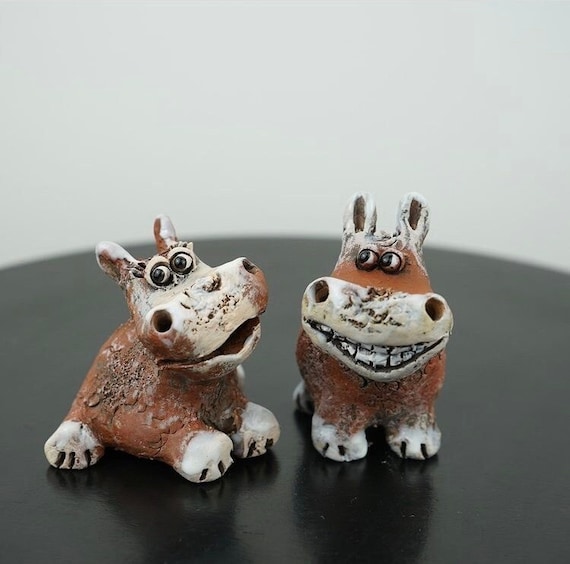 Ceramic Hippos Hippos Figurine Clay Sculpture Hippos - Etsy