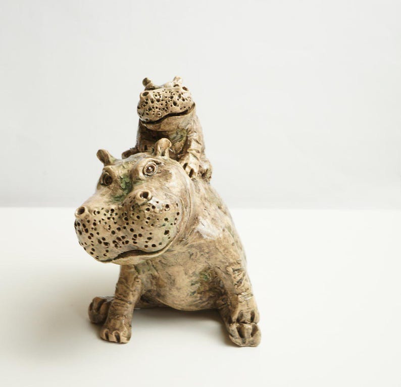 Handmade Ceramic Hippo Figurine – One of a Kind Pottery Sculpture ...