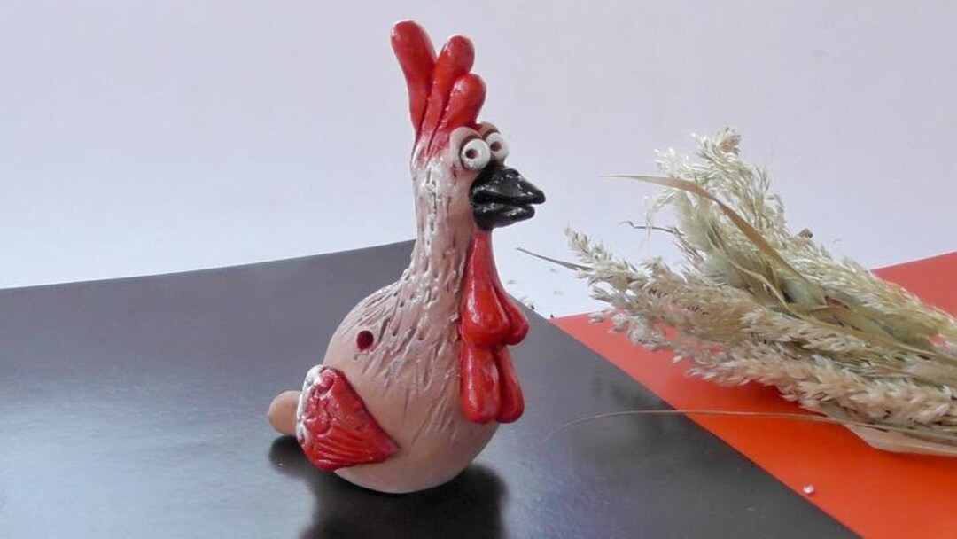 Ceramic Whistle Rooster , Rooster Figurine, Clay Sculpture, Rooster ...