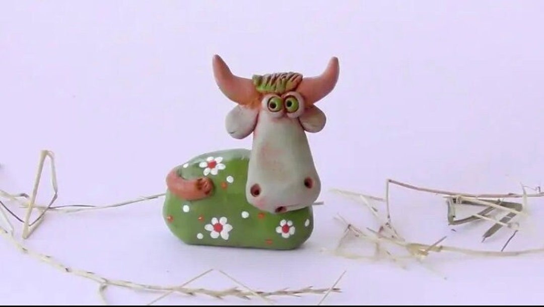 Figurine Ceramic Cow , Cow Figurine, Clay Sculpture, Cow Sculpture ...