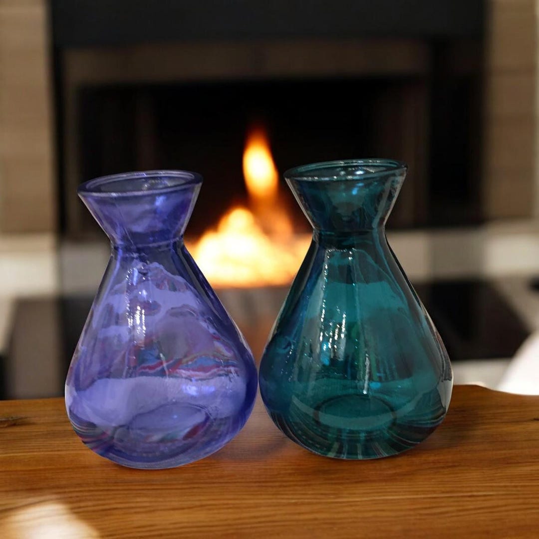 Vintage Elegant Aqua Grey Green and Cobolt Blue Glass Bud Vase - Etsy