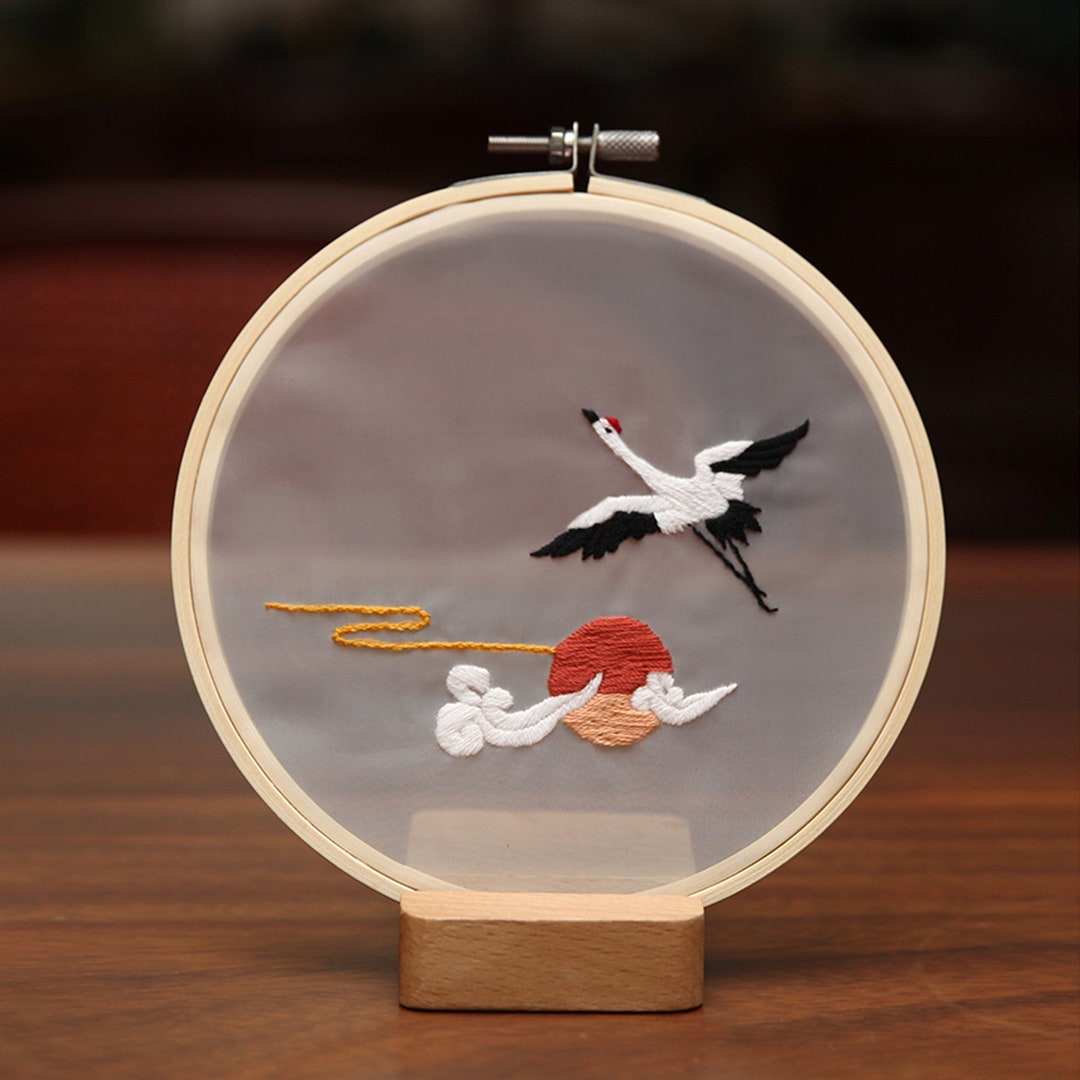 Cloud and Crane Embroidery Kit (b) Transparent Hoop Art Mother's Day ...