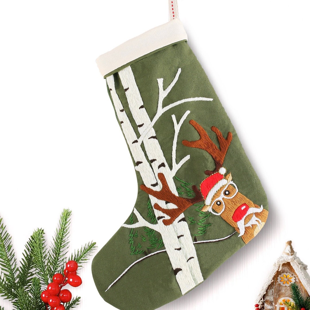 Reindeer Stockings Embroidery Kit Christmas Pattern for Beginners ...