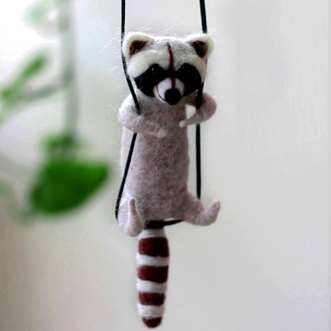 Swing Raccoon Needle Felting Kit for Beginners 4" (10cm) Gifts for Mom ...