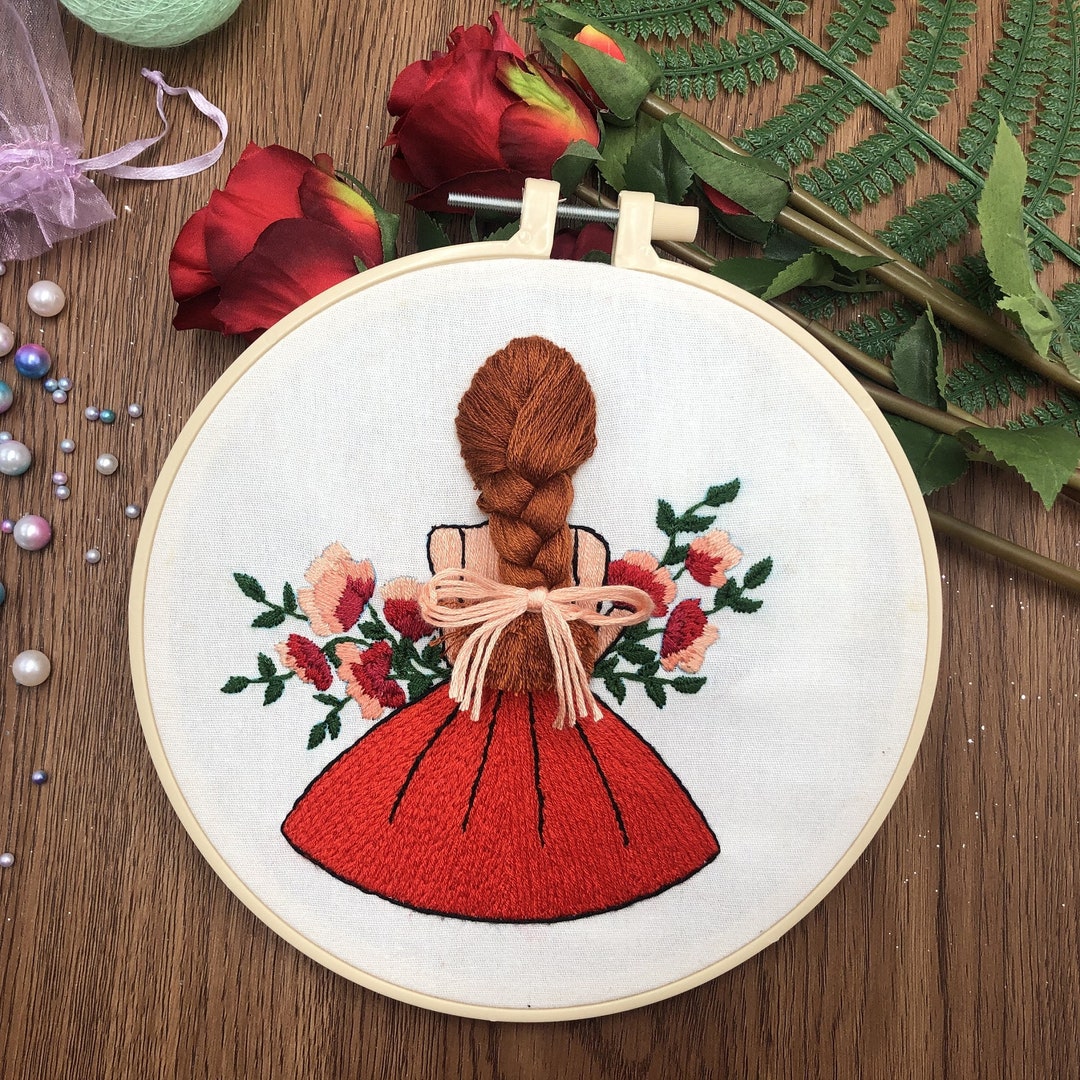 Girl Embroidery Kit - 1 Plastic Embroidery Hoop, Color Threads and ...