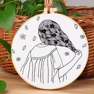 3 Pack Girl's Hair Embroidery Kit DIY Embroidery Modern Embroidery Girl ...