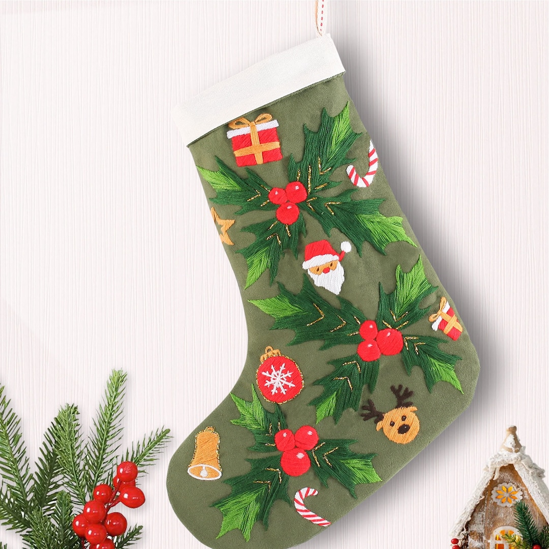 Santa Claus Stockings Embroidery Kit Christmas Pattern for Beginners ...