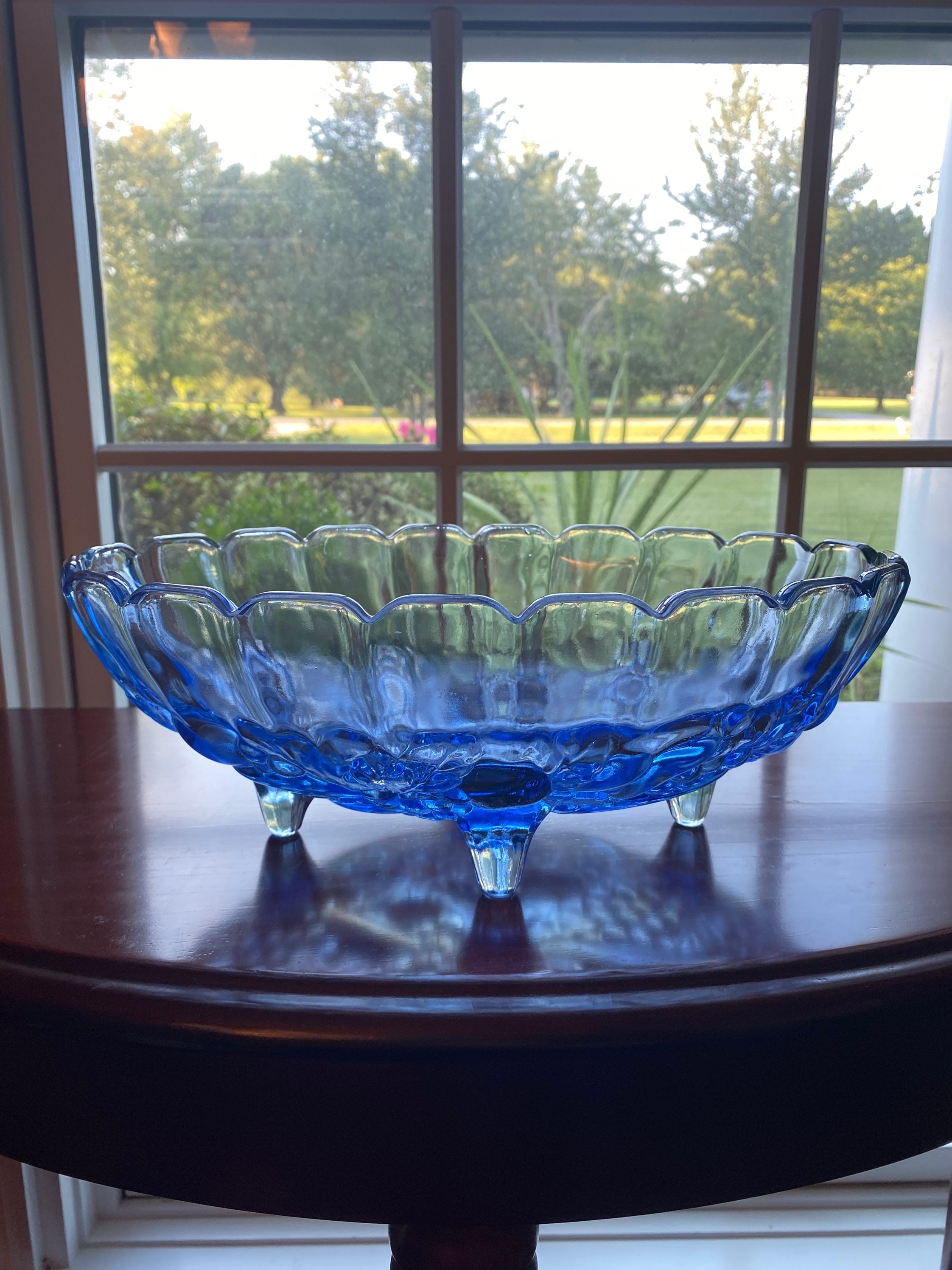 Vintage Blue Indiana Glass Harvest Footed Oval Bowl - Etsy
