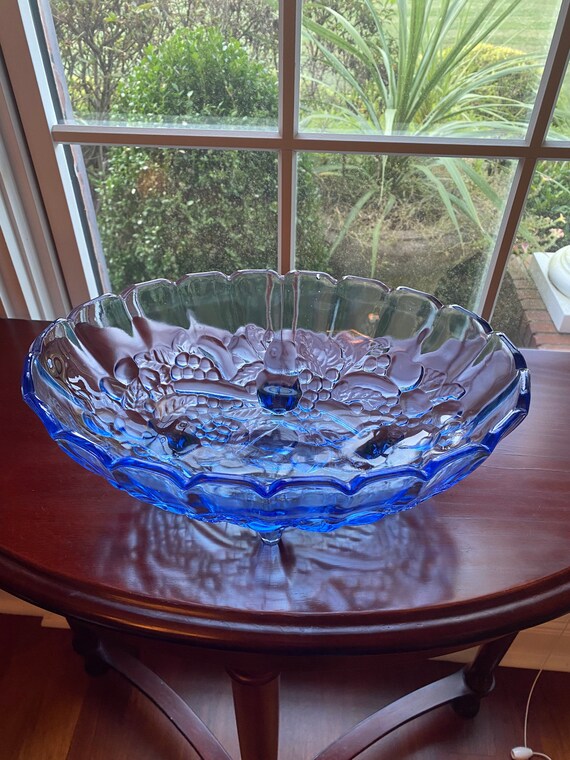 Vintage Blue Indiana Glass Harvest Footed Oval Bowl - Etsy