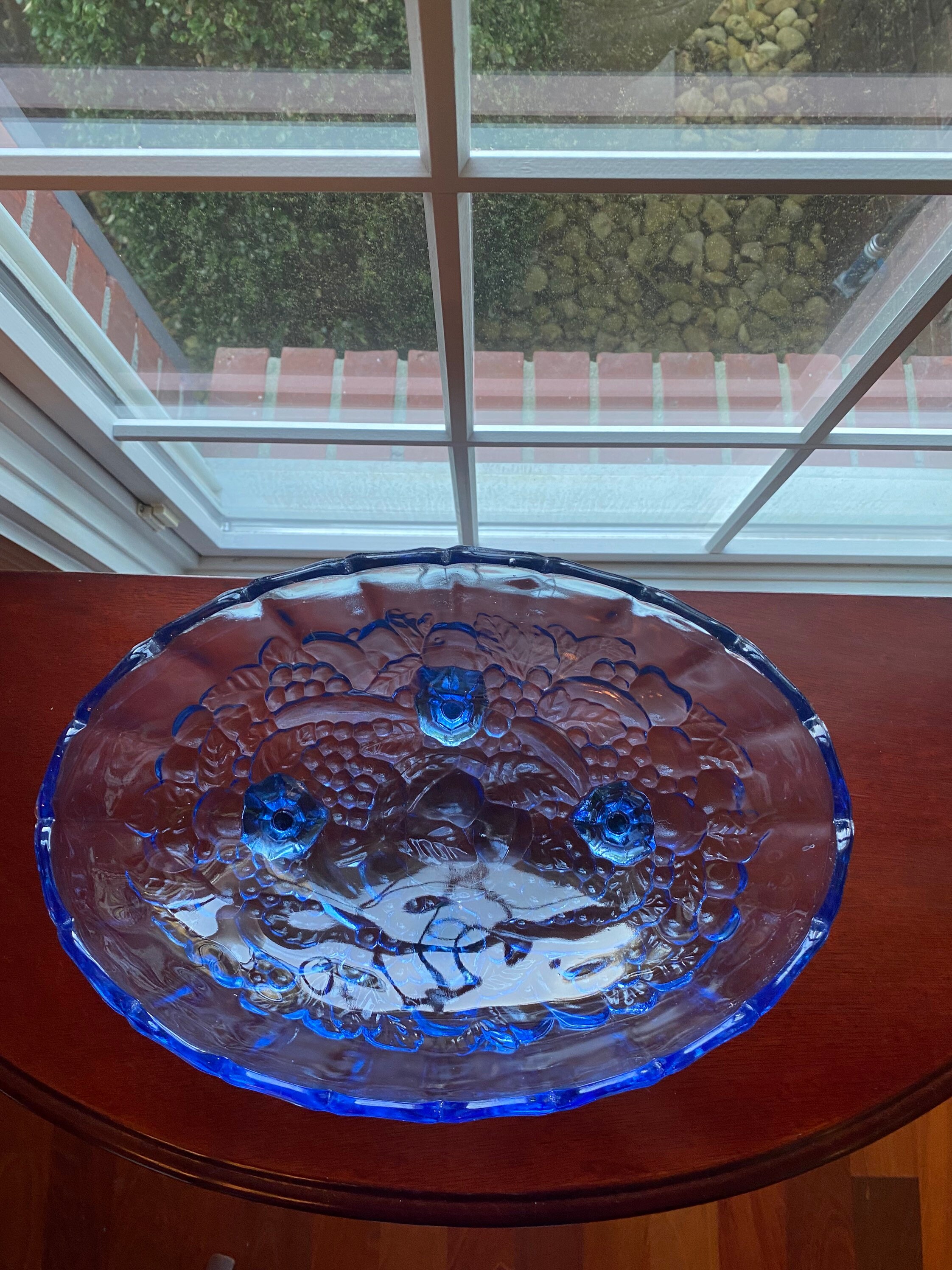 Vintage Blue Indiana Glass Harvest Footed Oval Bowl - Etsy