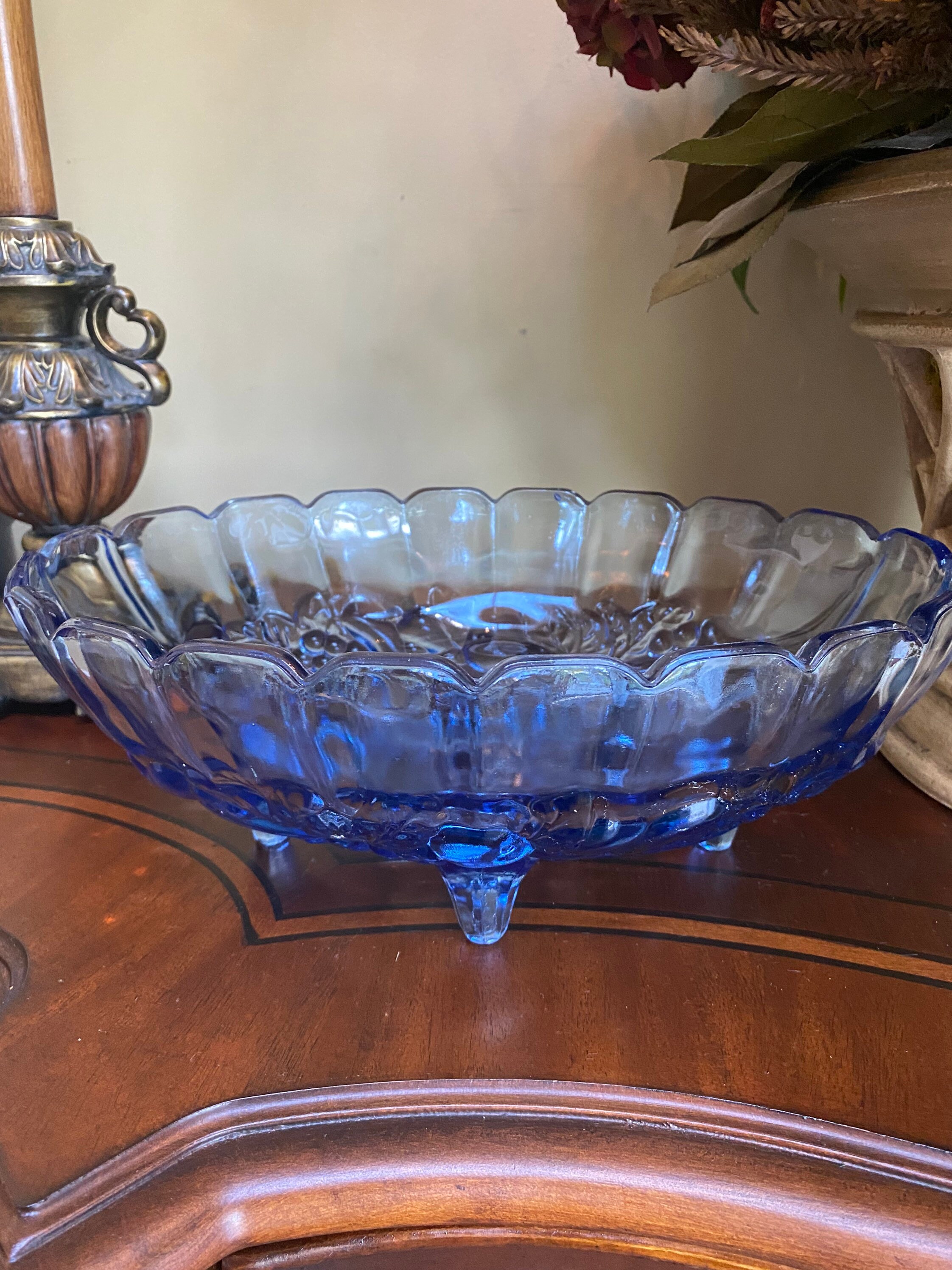 Vintage Blue Indiana Glass Harvest Footed Oval Bowl - Etsy