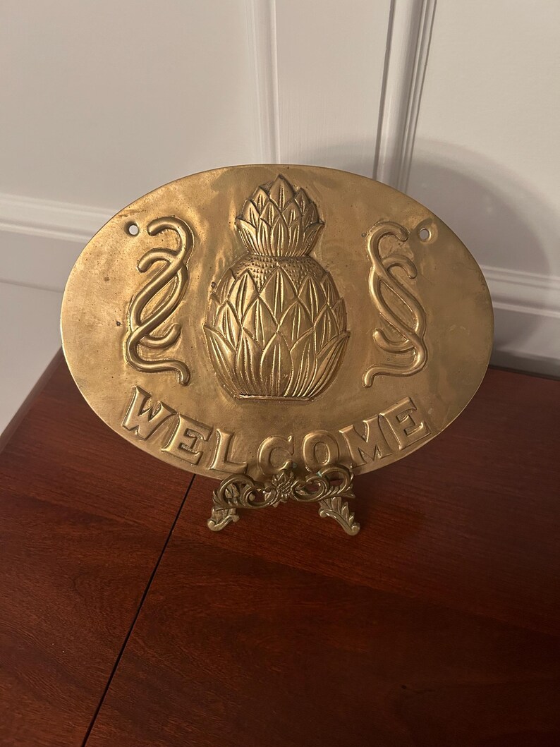 Vintage Brass Pineapple Welcome Sign - Etsy