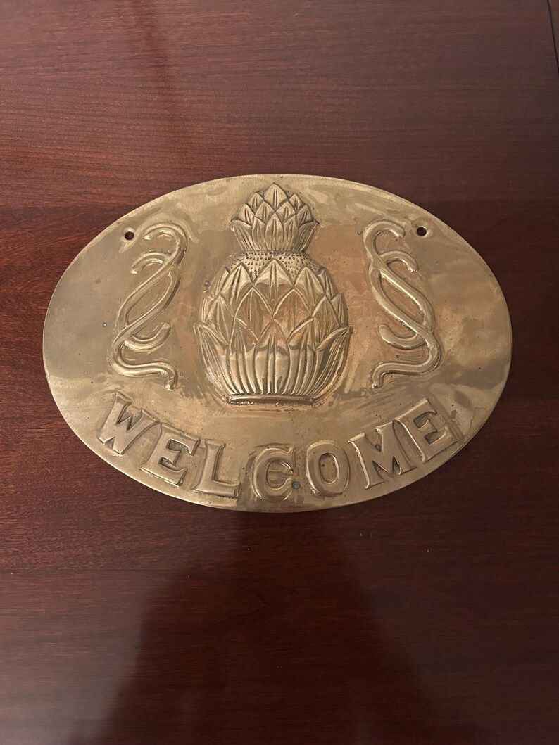 Vintage Brass Pineapple Welcome Sign - Etsy