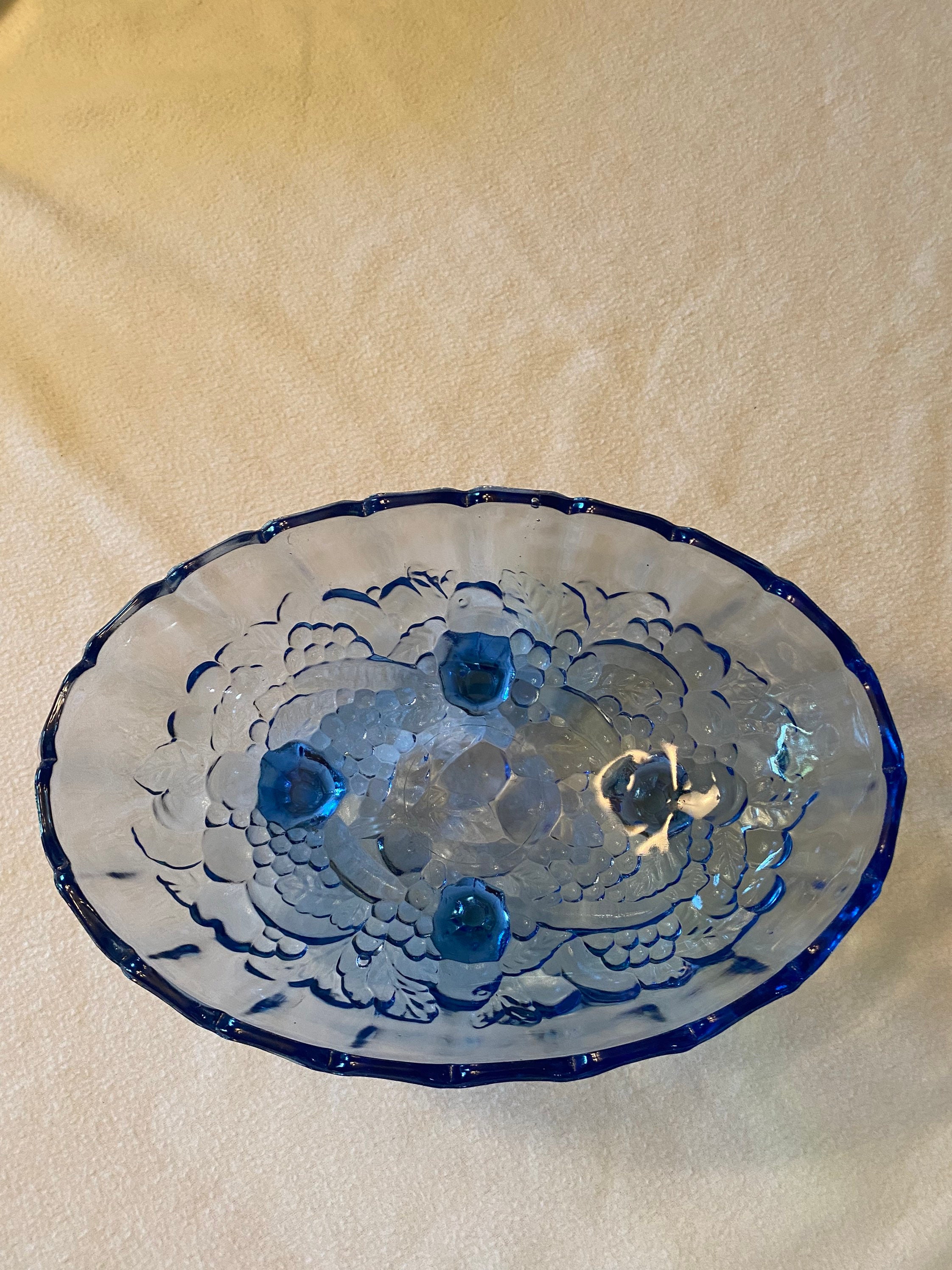 Vintage Blue Indiana Glass Harvest Footed Oval Bowl - Etsy