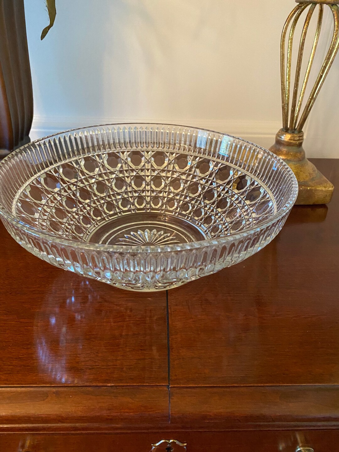 Vintage Crystal Glass Serving Bowl With Fluted Edges - Etsy