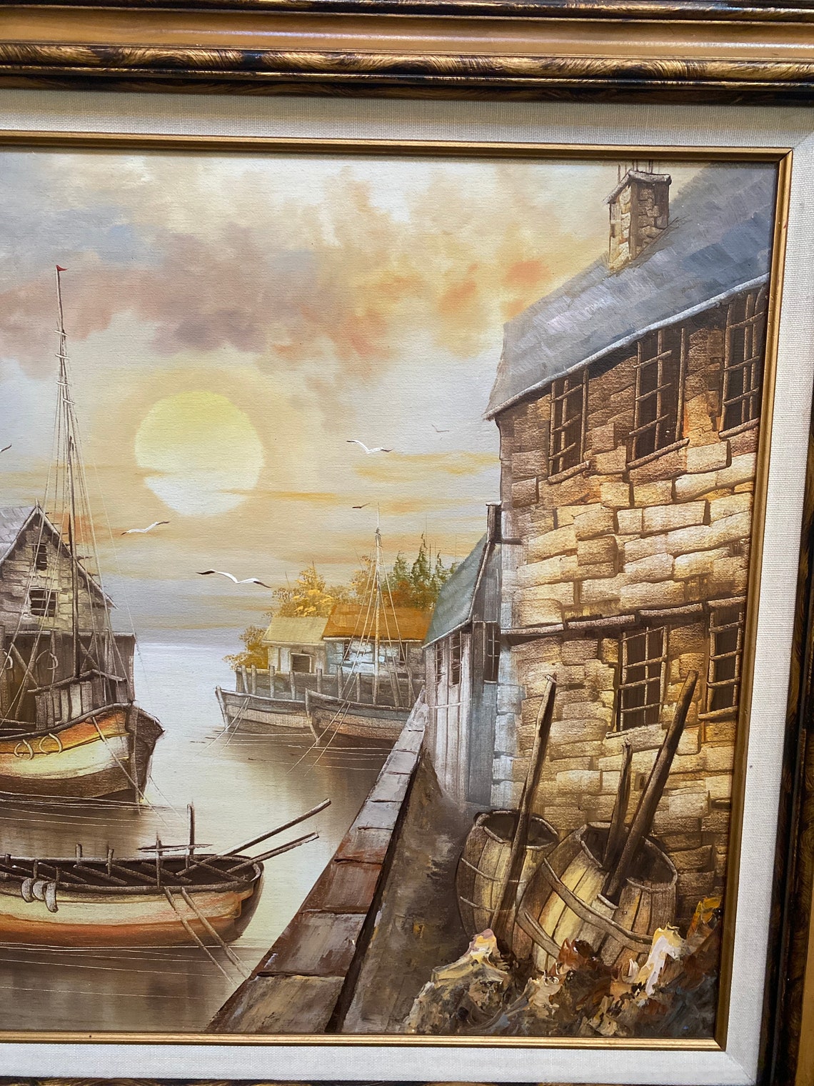 Vintage Original W. Zeller Oil Painting Harbor Scene - Etsy