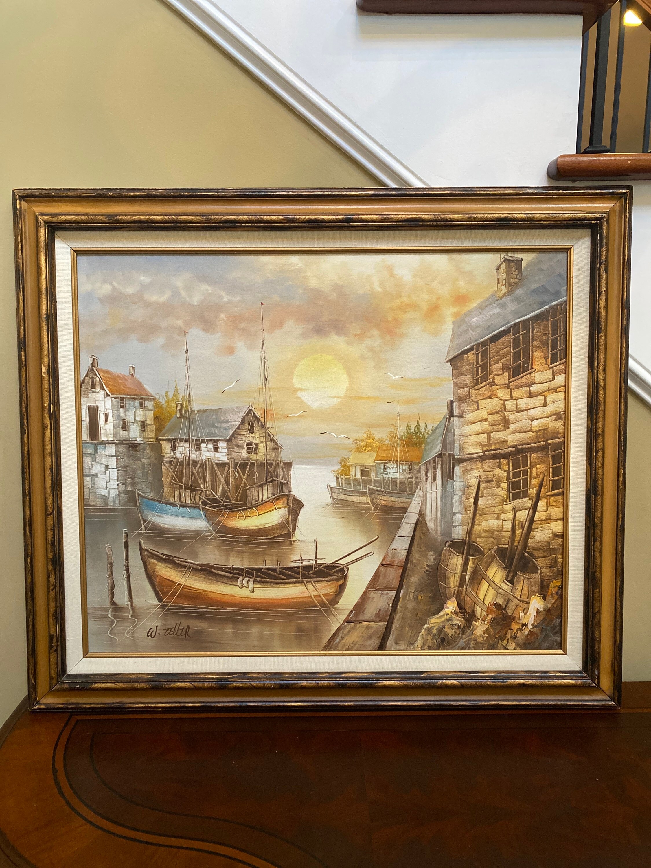 Vintage Original W. Zeller Oil Painting Harbor Scene | Etsy