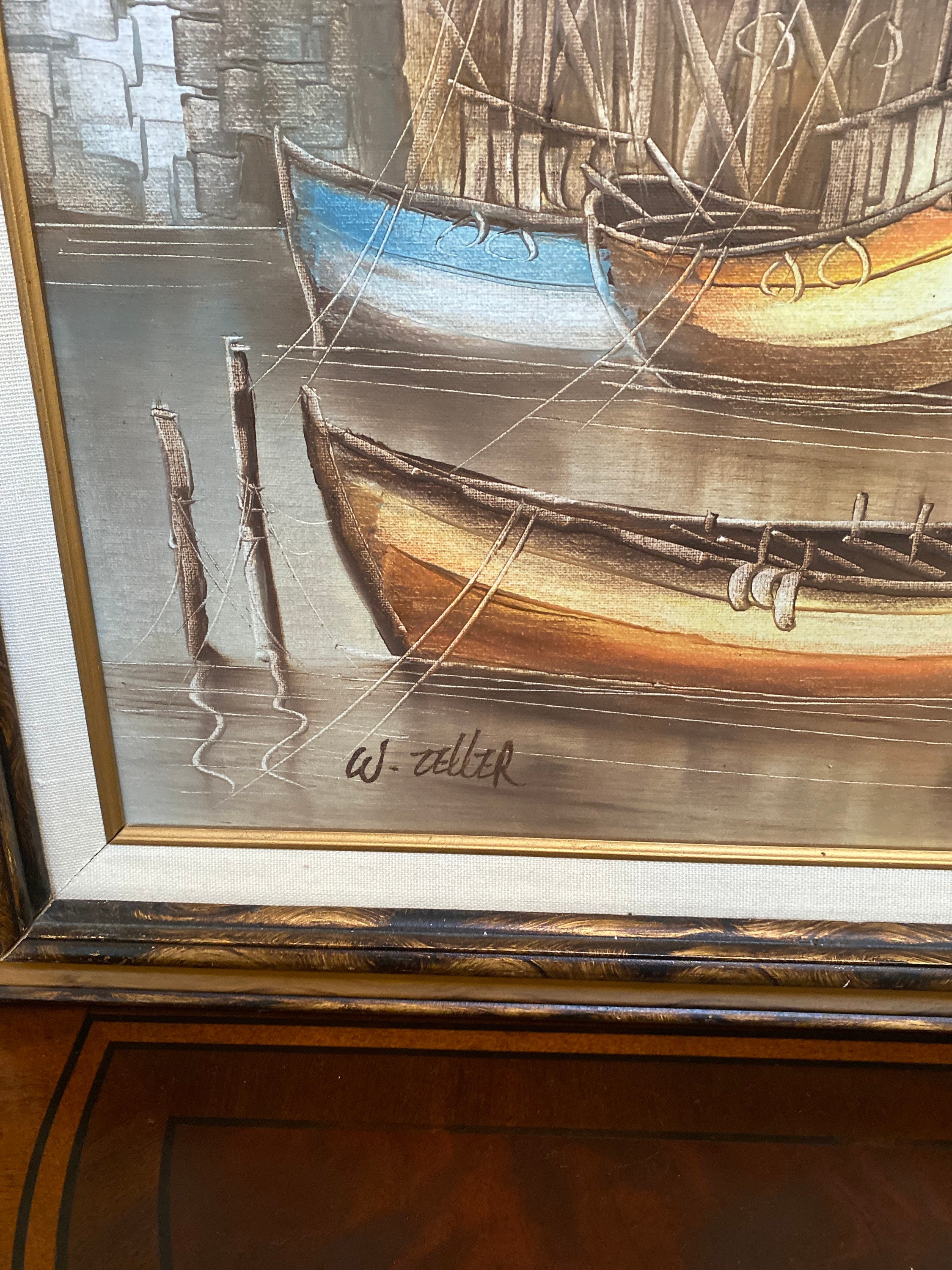 Vintage Original W. Zeller Oil Painting Harbor Scene - Etsy