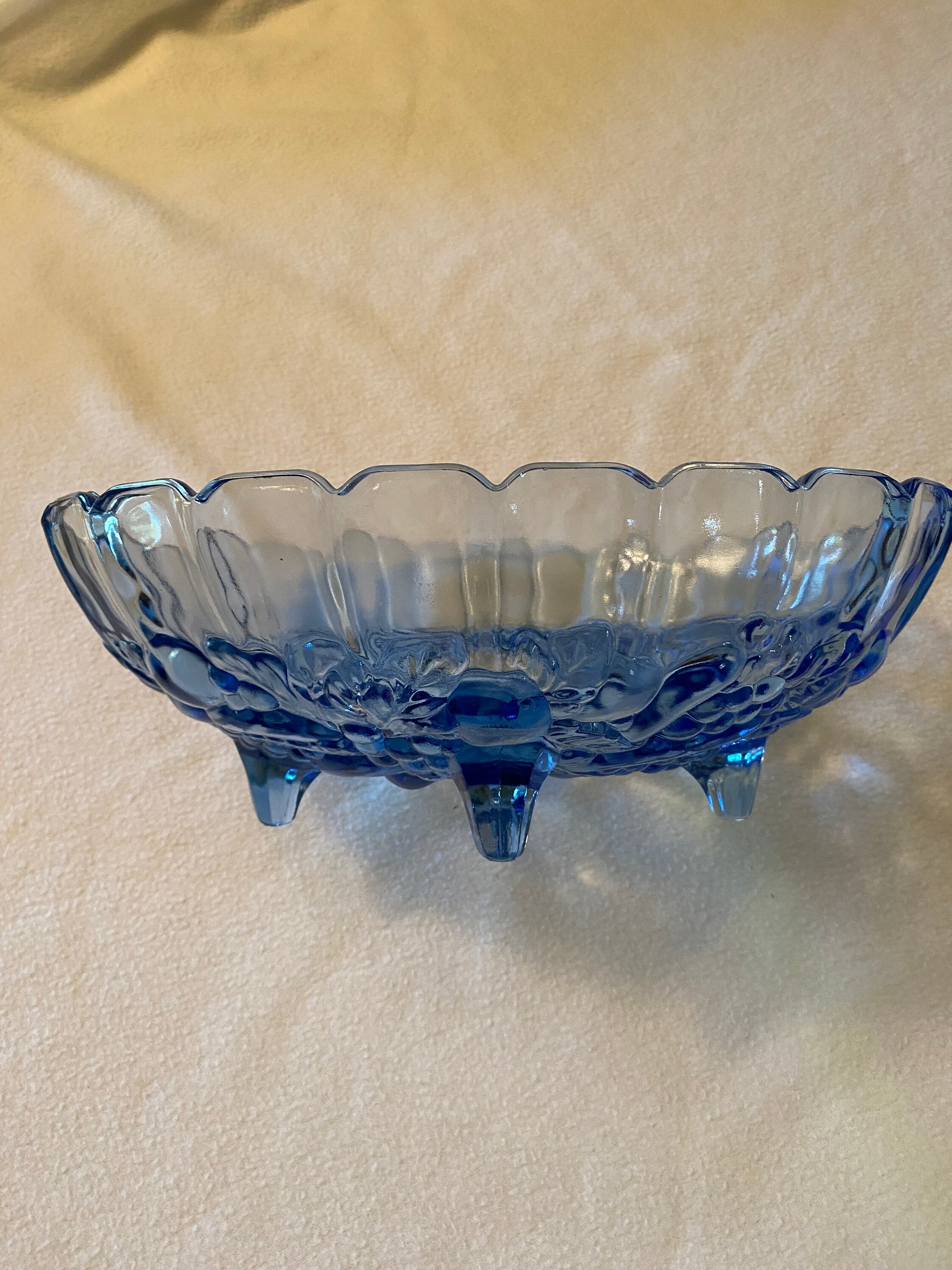 Vintage Blue Indiana Glass Harvest Footed Oval Bowl - Etsy