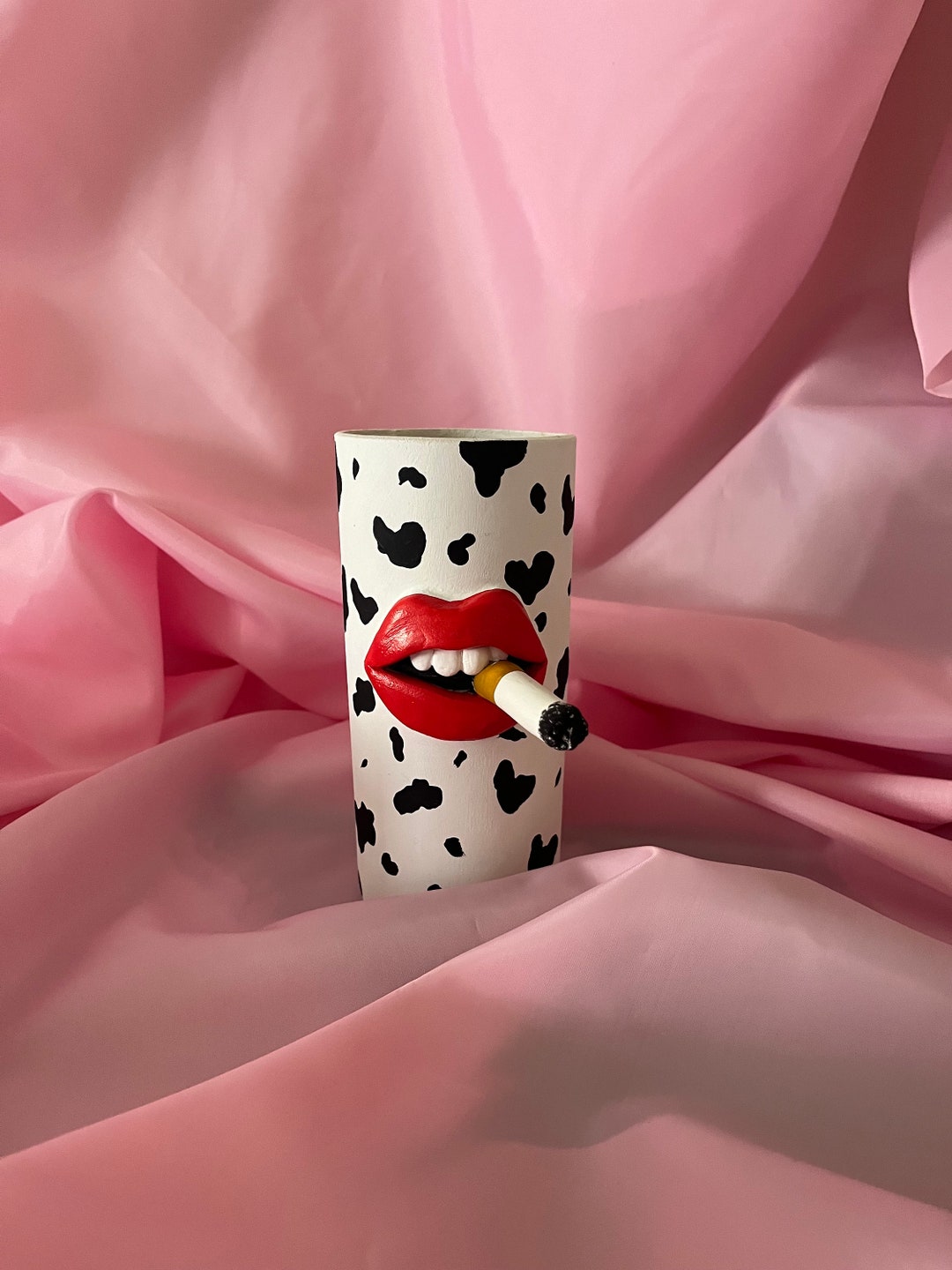 Quirky Mouth Cigarette Cow Print Pen Pot - Etsy