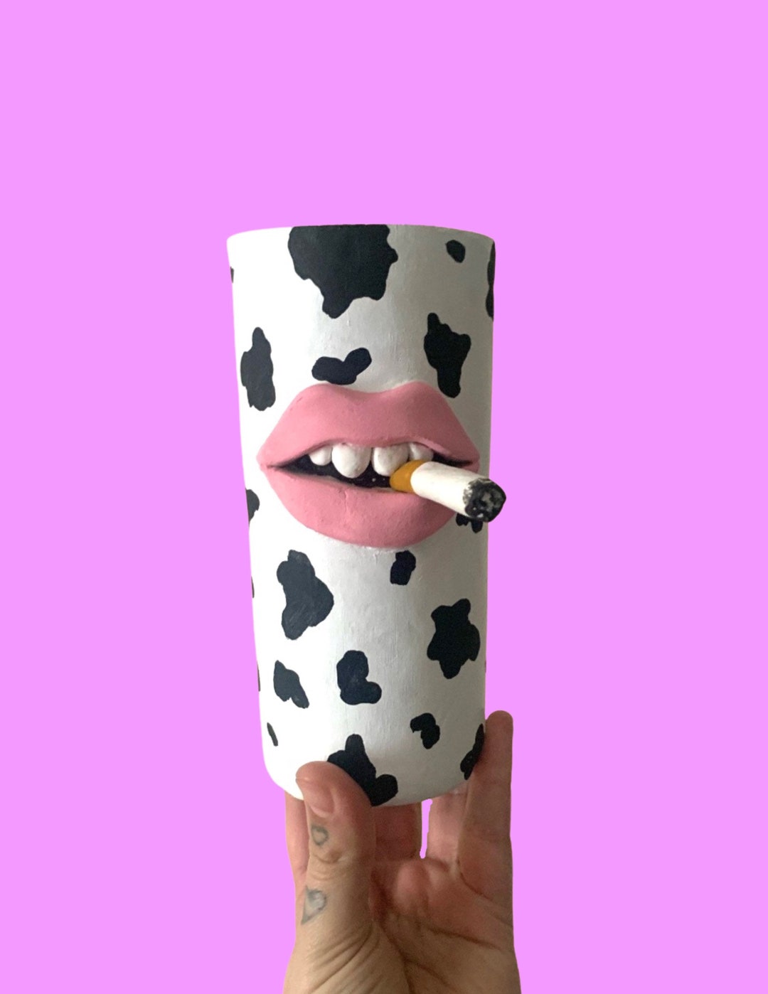 Cow Print Pink Cigarette Mouth Pot - Etsy