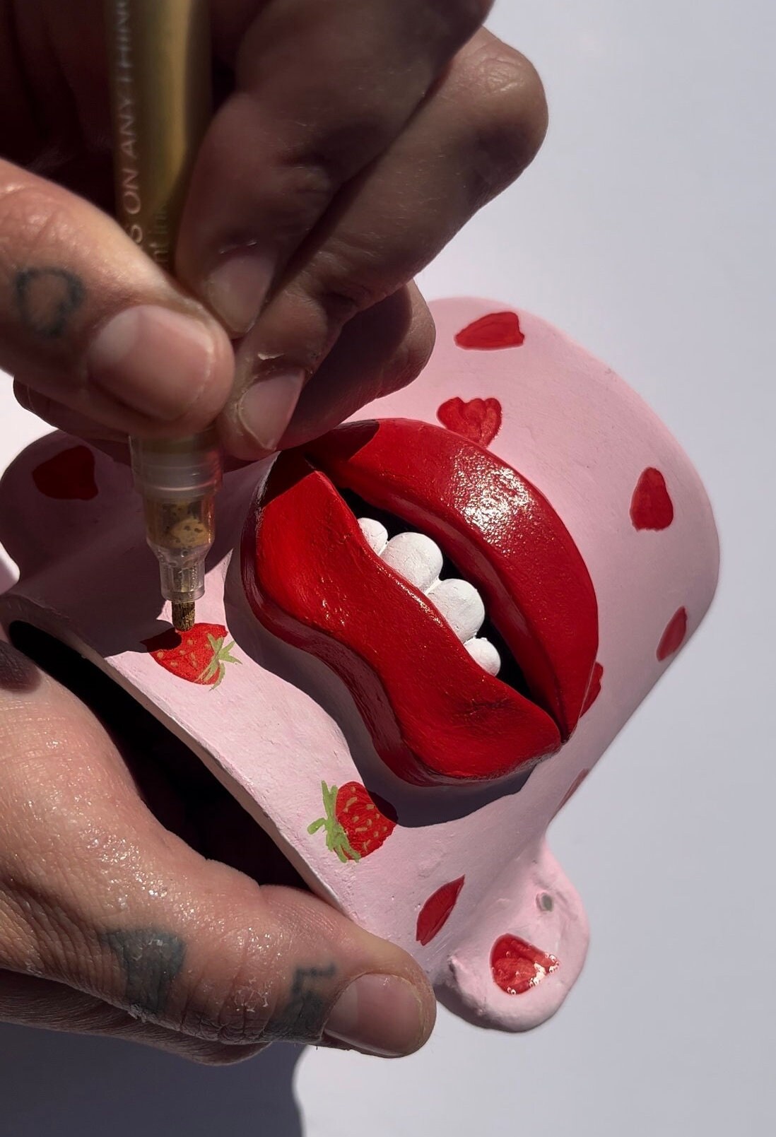 Handmade Strawberry Print Planter Pot: Funky Lips Decor - Etsy