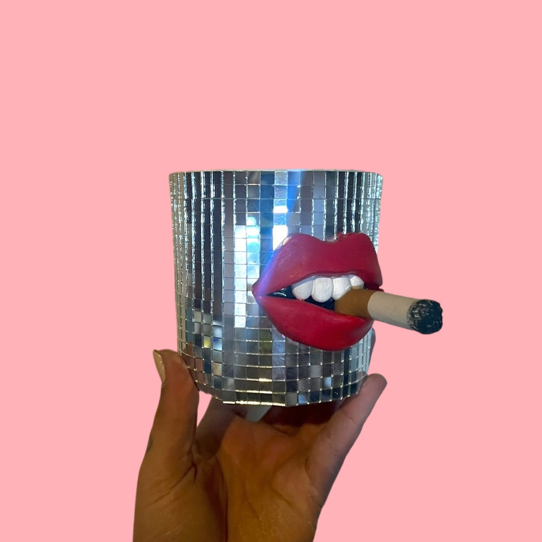 DISCO BALL Pot, Mirror Ball Home Decor With Red Lips and Cigarette - Etsy