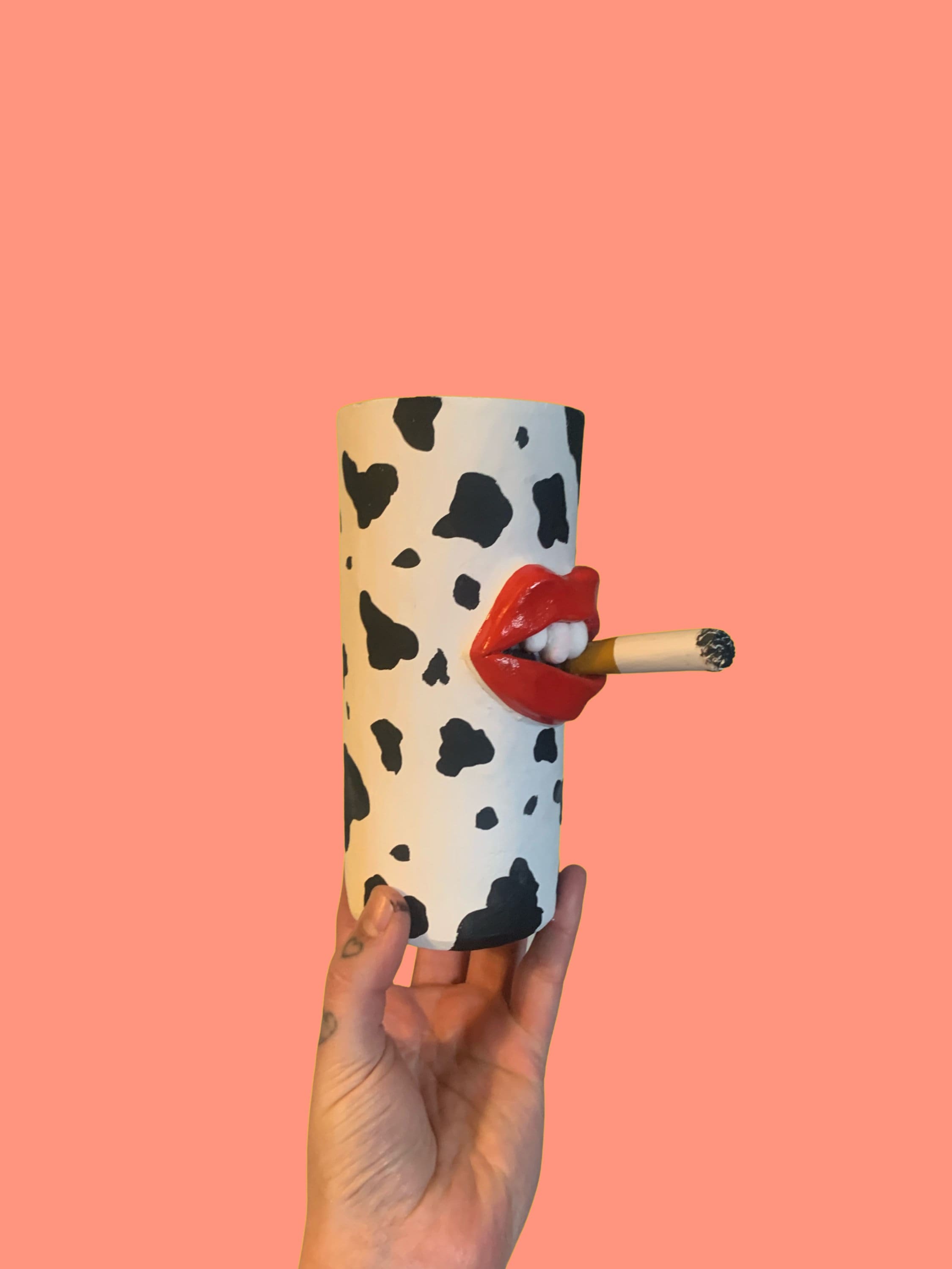 Quirky Mouth Cigarette Cow Print Pen Pot - Etsy