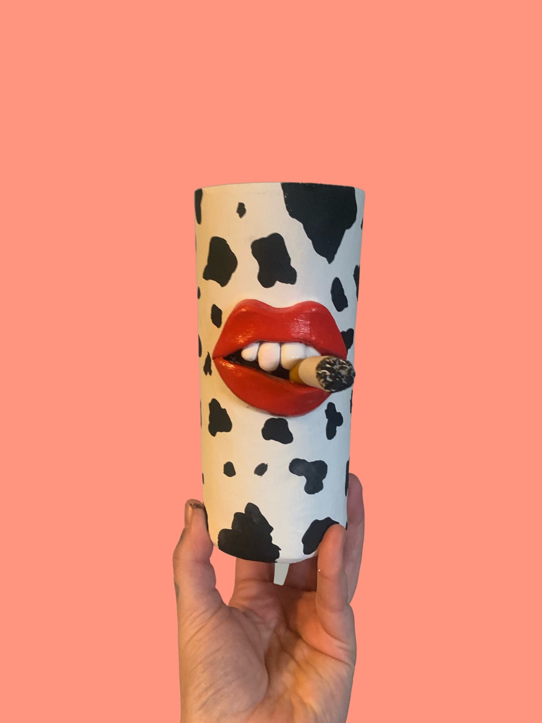Quirky Mouth Cigarette Cow Print Pen Pot - Etsy